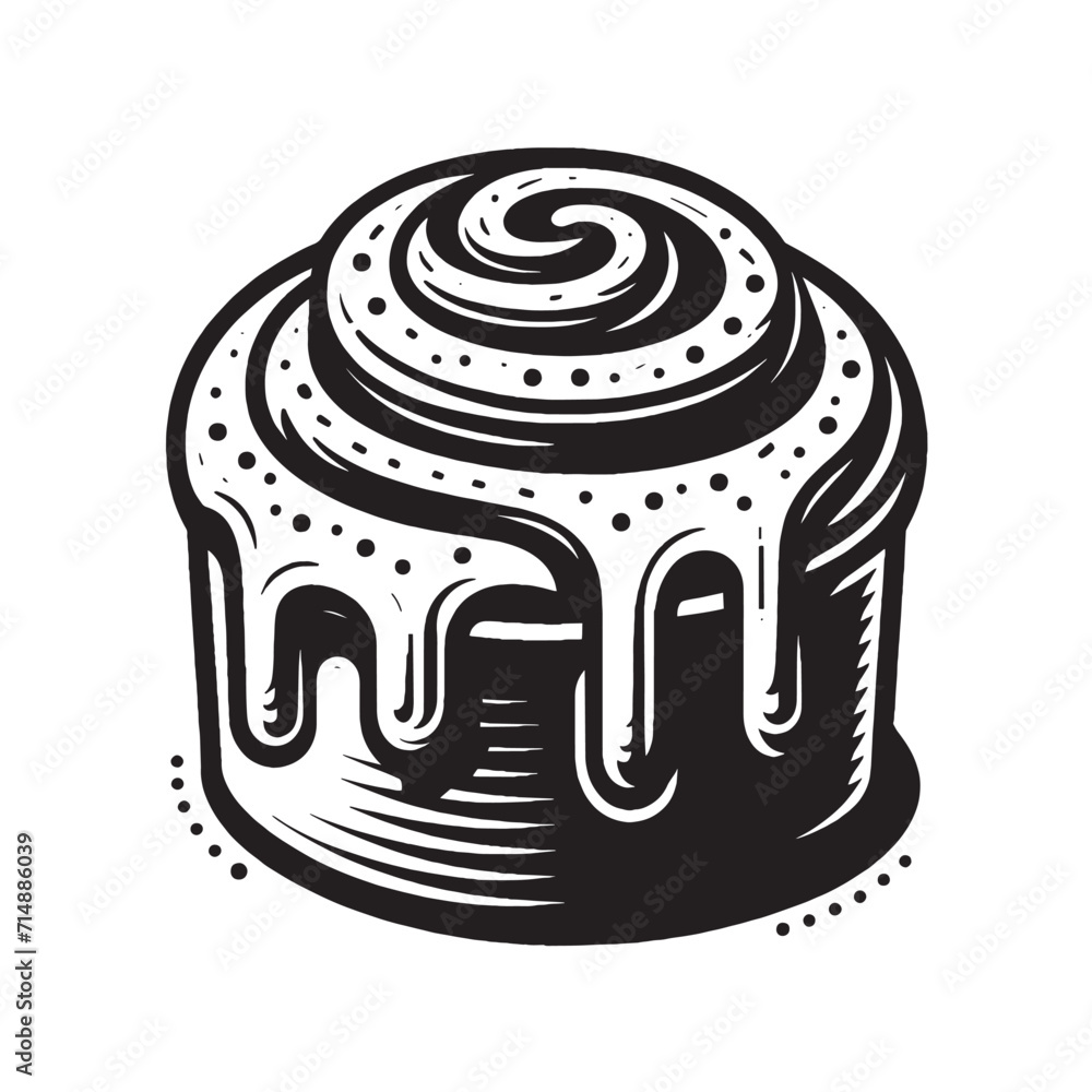 Sinabon cinnamon bun. Vintage outline illustration. Black engraving ...