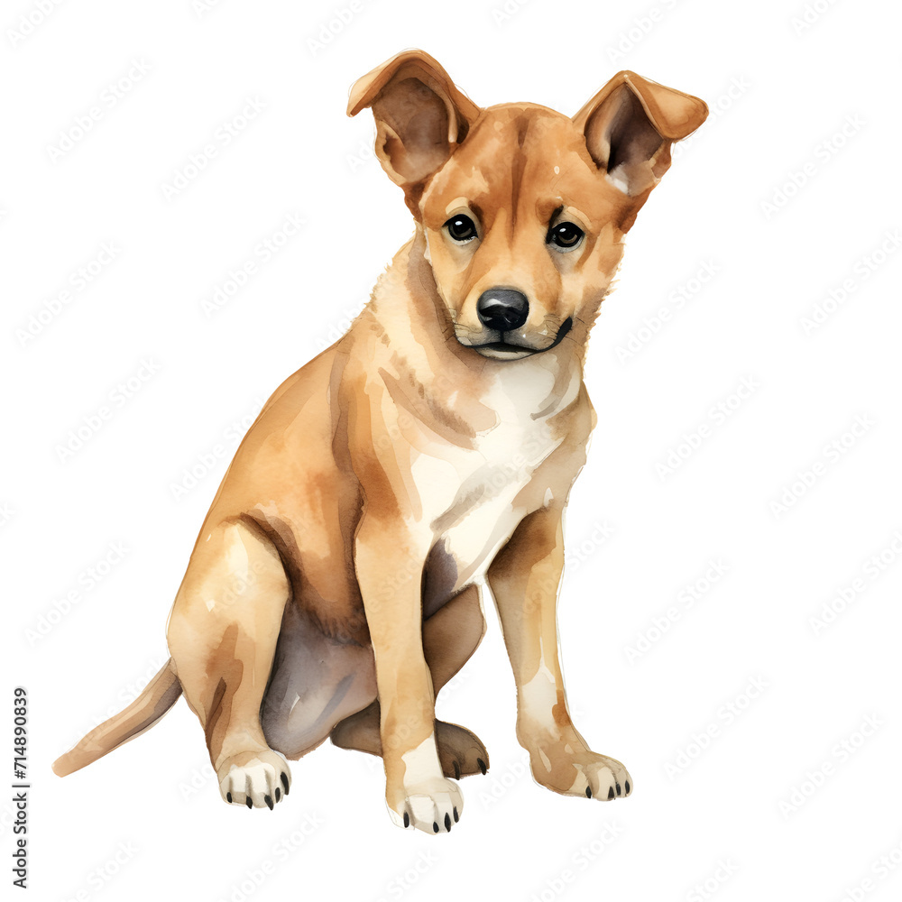 dog sitting watercolor clip art on transparent background, looking cute ...