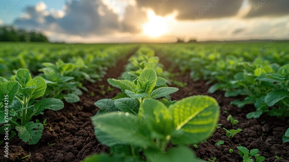 Lush Green Crop Field under a Clear Blue Sky: A Symbol of Agricultural ...