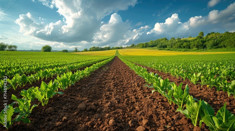 Lush Green Crop Field under a Clear Blue Sky: A Symbol of Agricultural ...