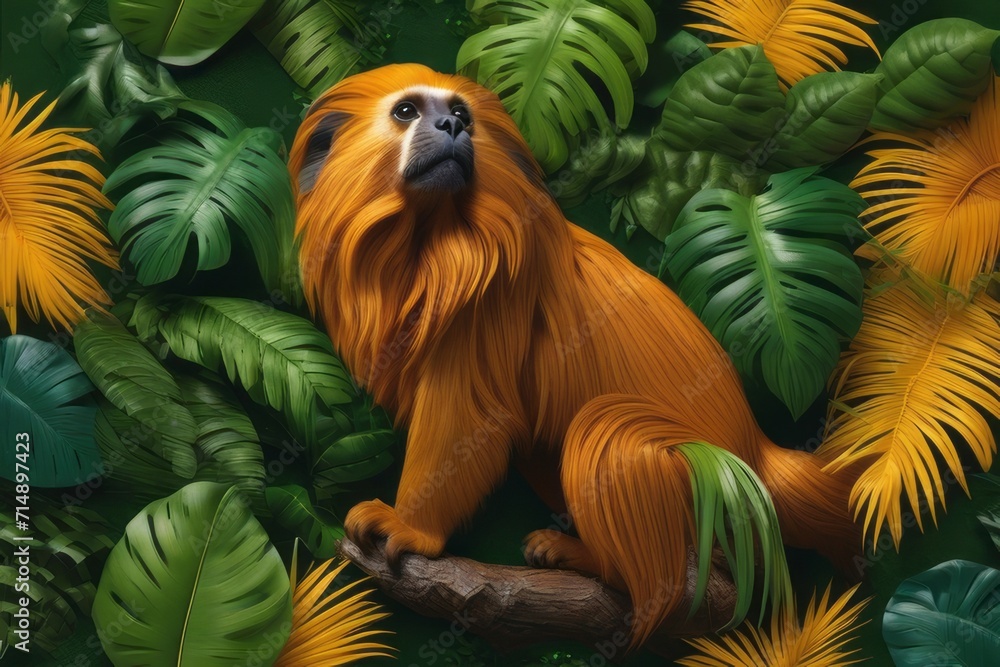 Mico-leão-dourado, ilustração gerada com IA, é um primata endêmico do ...