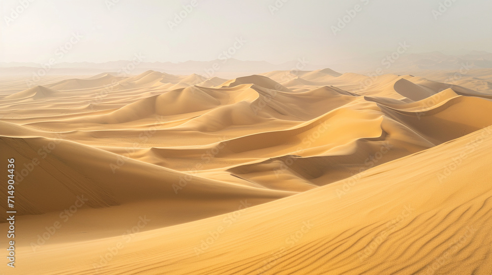 A vast, windswept desert landscape stretches to the horizon, with ...