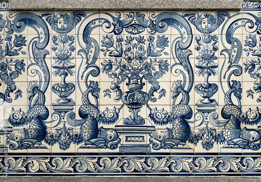 Portuguese Wall tiled mural at one of the Macau's civil city hall ...