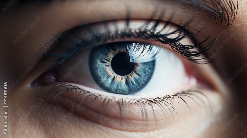 Up Close Foto of Grey Woman's Blinking Blue Iris Eye - Concept of ...