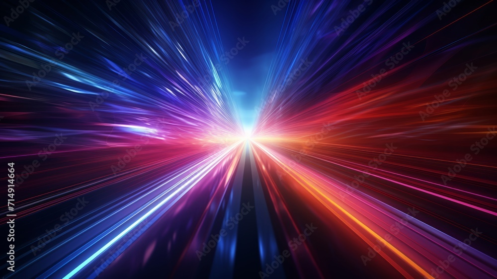 Hyper-futuristic vision of light speed travel, with radiant beams ...