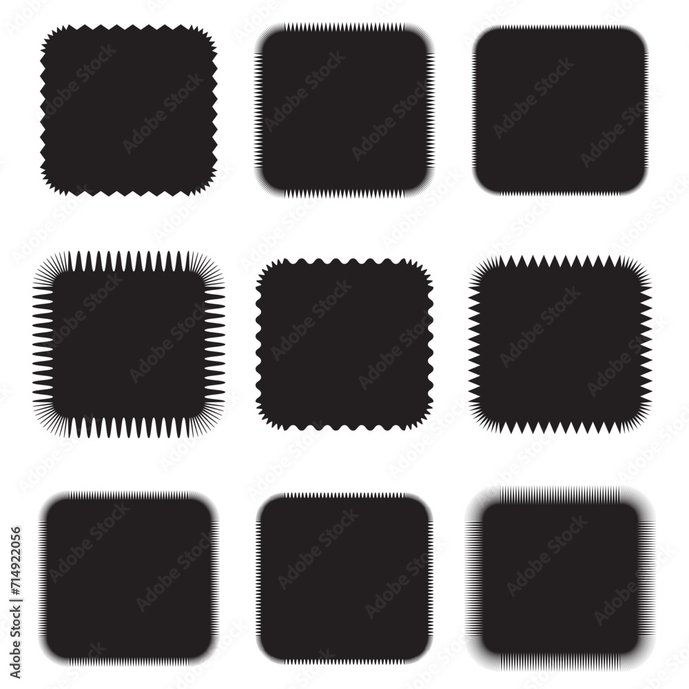 Zigzag Edge Square Silhouette Button Icon Set. A squared symbol with ...
