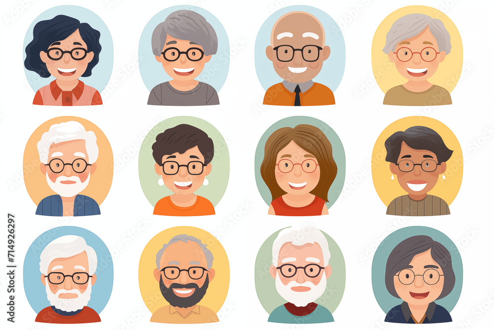 Elderly and Retired Buyer Personas People faces avatars vector ...