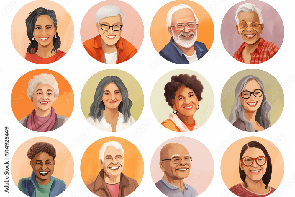 Elderly and Retired Buyer Personas People faces avatars vector ...