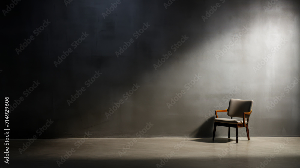 Empty dark room with a chair, interrogation room, dark wall concrete ...