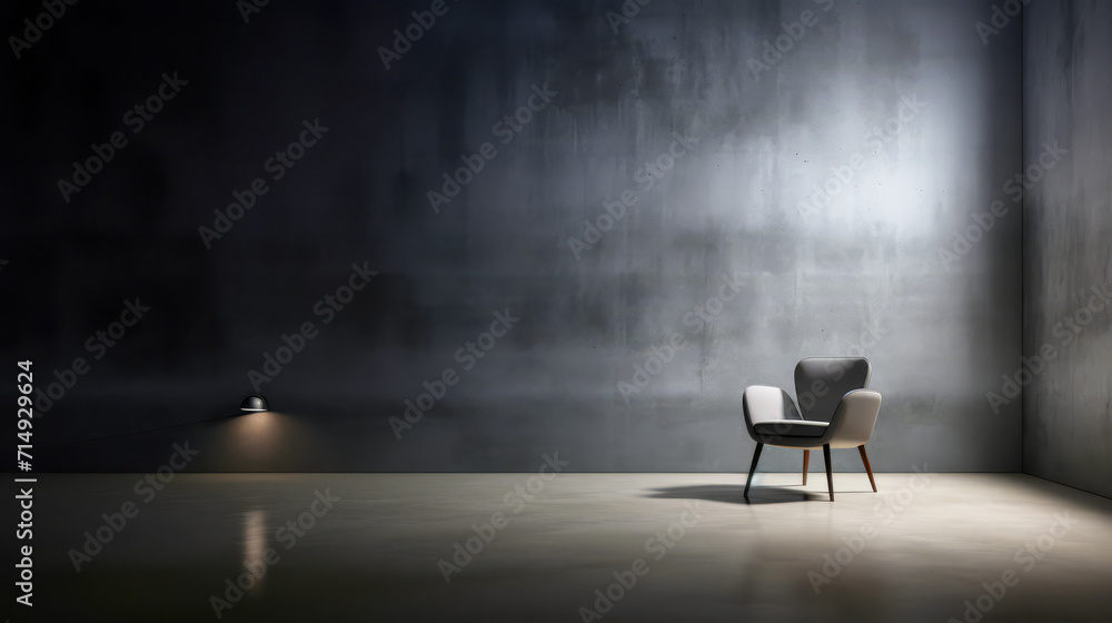 Empty dark room with a chair, interrogation room, dark wall concrete ...