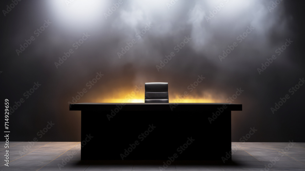 Empty dark workroom with a chair, interrogation room, dark wall ...