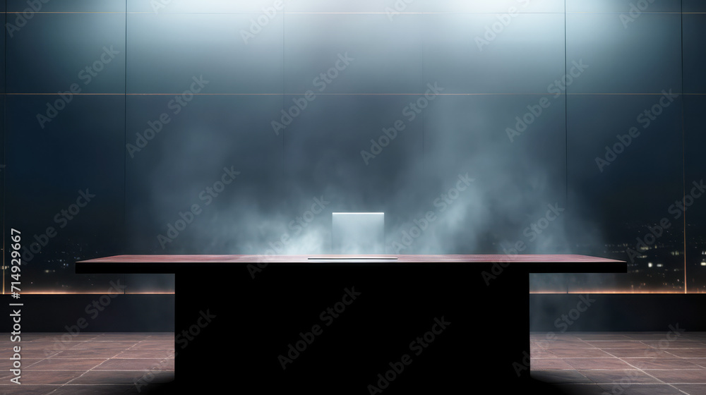 Empty dark workroom with a chair, interrogation room, dark wall ...