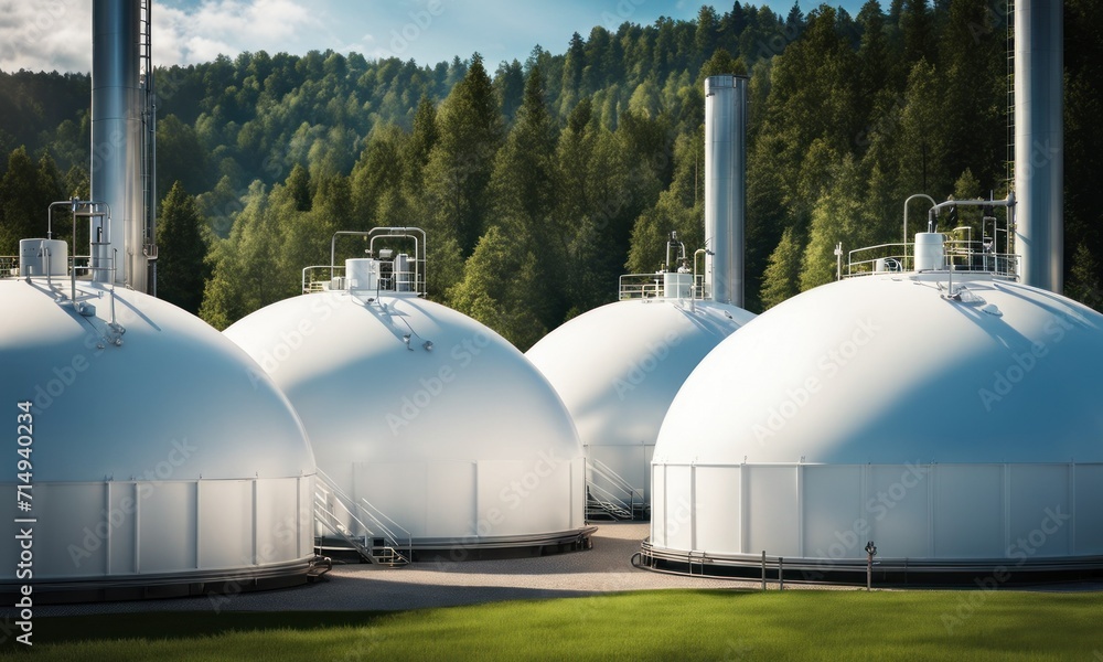 White spherical tanks for storing hydrogen gas at outdoor storage ...