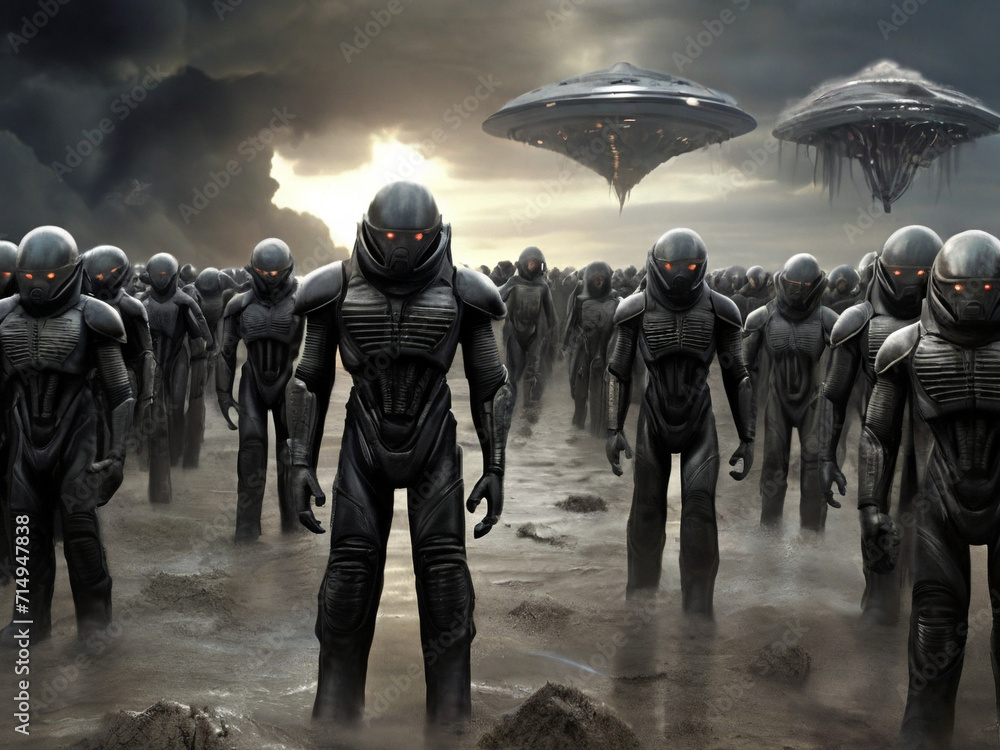 UFO invasion in the desert - 3D render of UFO invasion. Created using ...