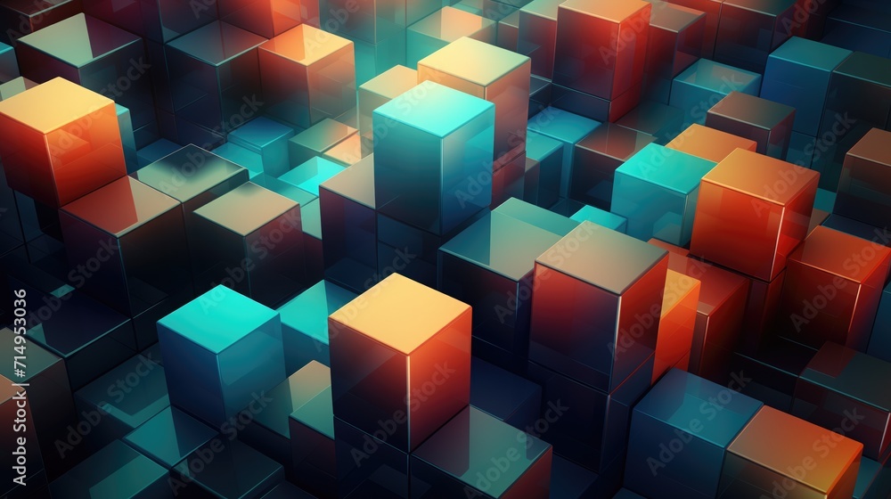 Colorful 3D cubes abstract background, red and blue, desktop wallpaper ...