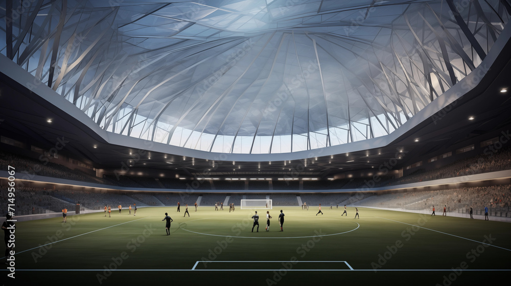 Stade de football en extérieur. Gradin, terrain, sport, match ...