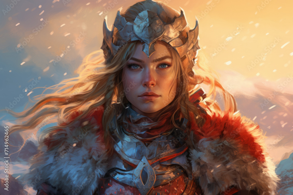 viking, young female warrior, girl in the armor. powerful and emotive portraiture. style of ...