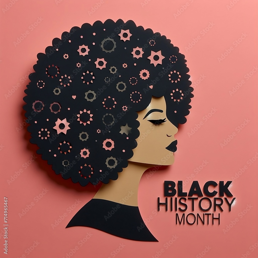 black history month black woman with afro face profile on a Black ...