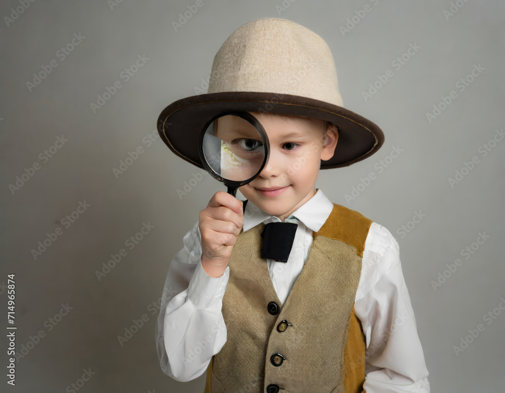 Curious Kid with Magnifying Glass: A Funny Portrait of a Young, Cute ...