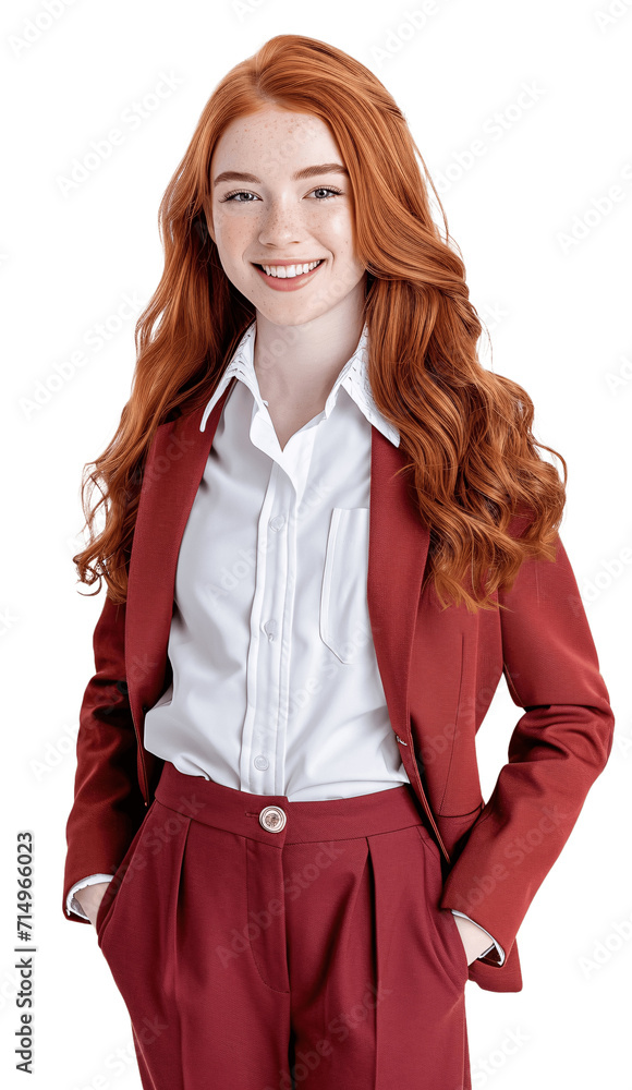 Ginger girl wearing generic school uniform. Isolated on transparent ...