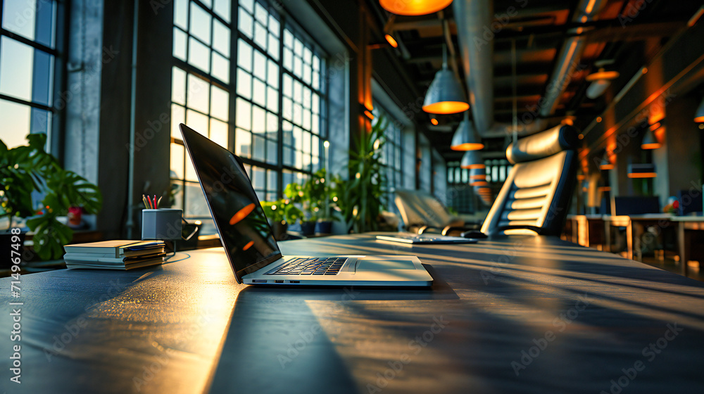 Creative workspace: An empty modern office desk with a laptop ...