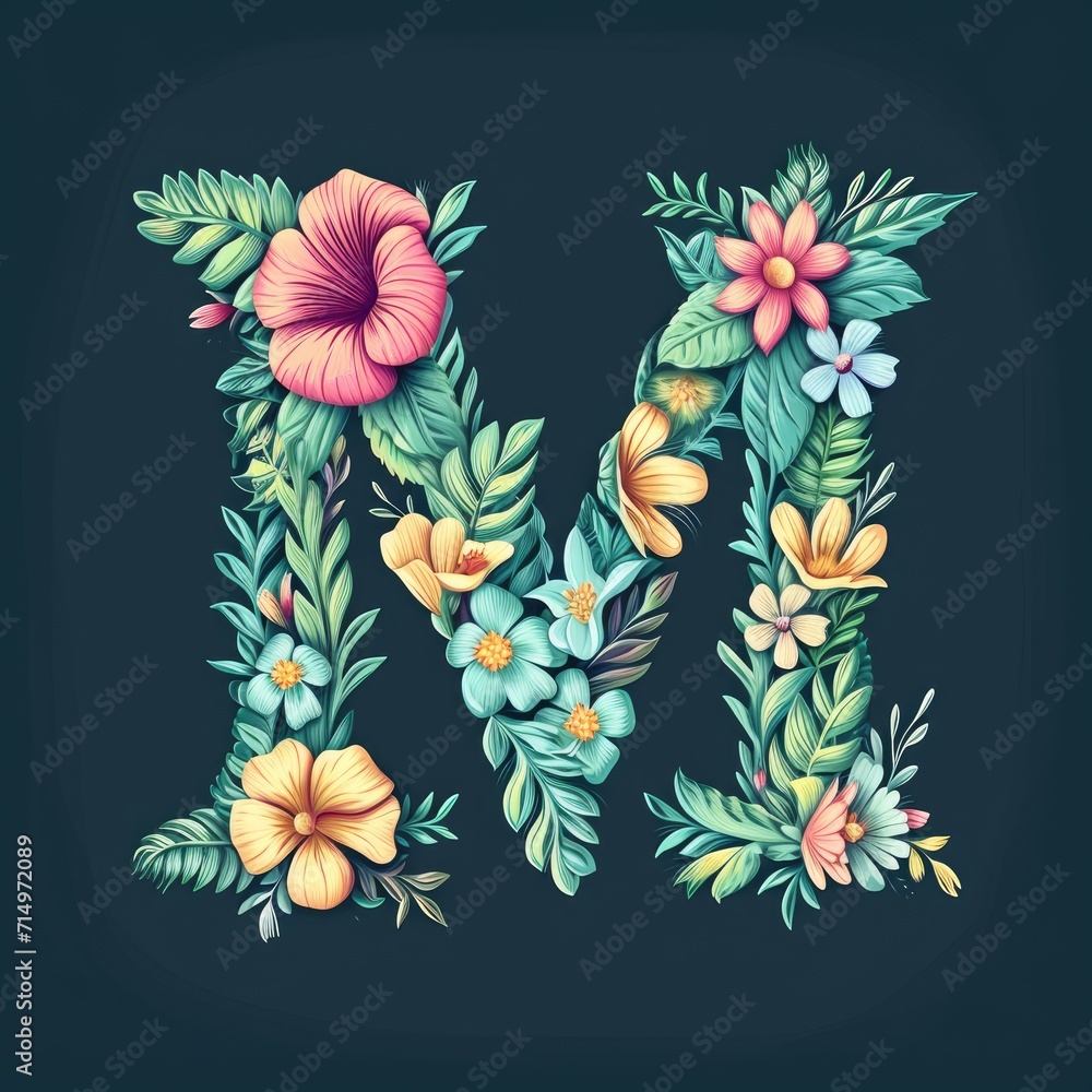 Floral Split Alphabet M Monogram, Split Letter, Split Font, Floral ... Floral Split Alphabet M Monogram, Split Letter, Split Font, Floral ...