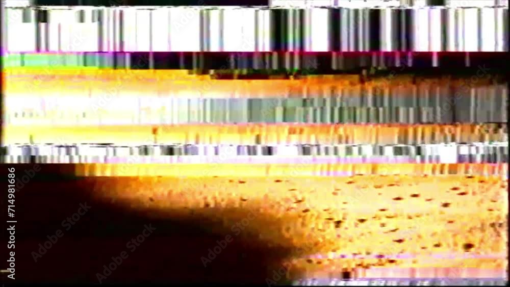 Horizontal distortion of broken video image on black background, VHS ...
