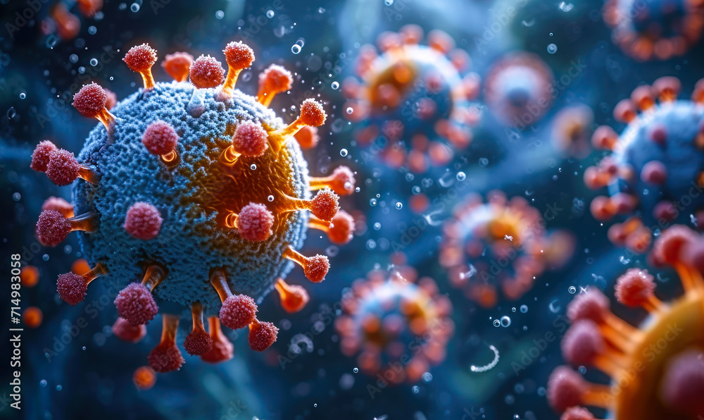 Microscopic magnification revealing bacteria and virus cells, a ...