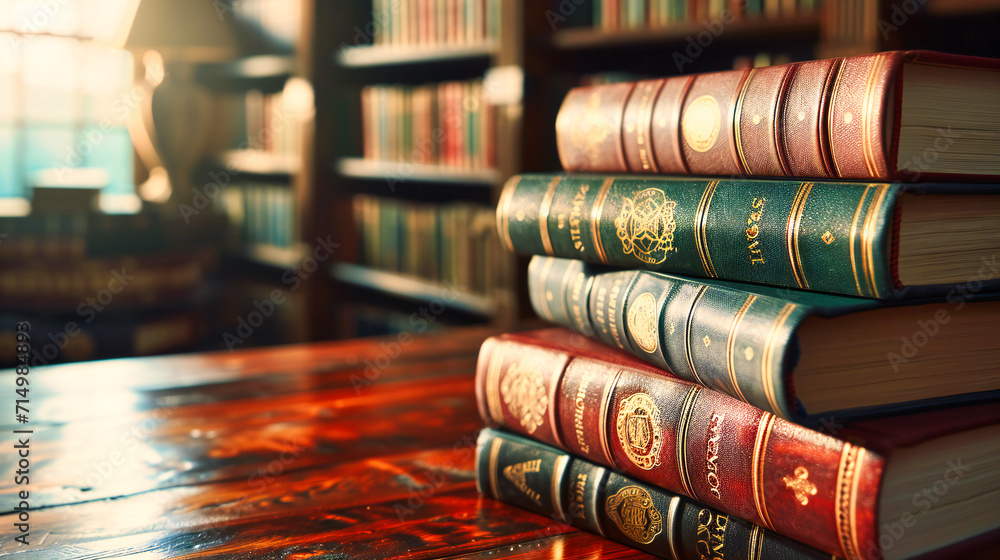 Vintage book collection: A collection of vintage books in a library ...