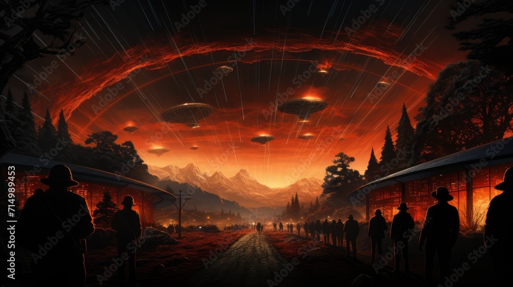 Pulp illustration of an alien invasion in a retro city, classic pulp ...