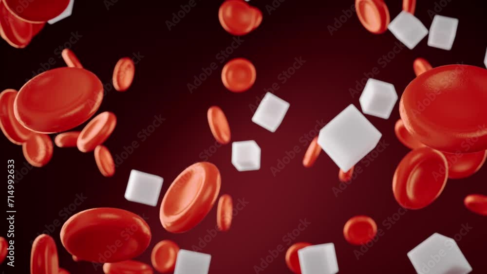 Vidéo Stock Red blood cells with sugar flowing inside a vein. 3D ...