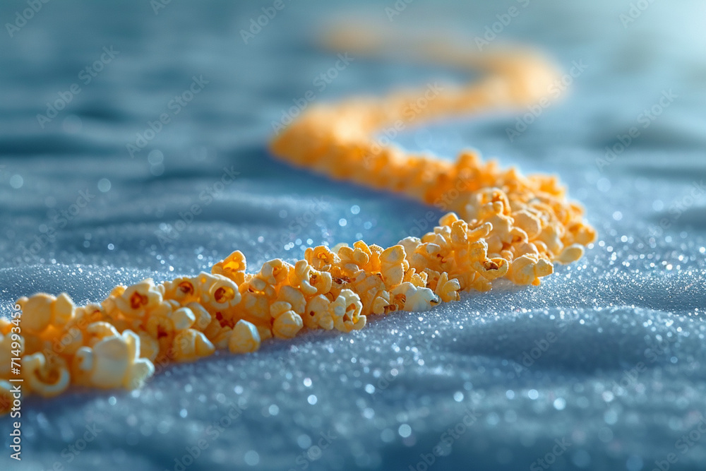 An illustration of one piece of popcorn at the end of a thin, winding ...