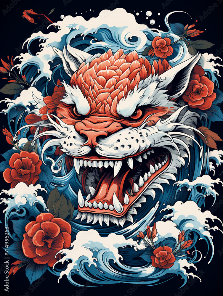 Traditional Japanese Irezumi tattoo design full length, vector t-shirt ...