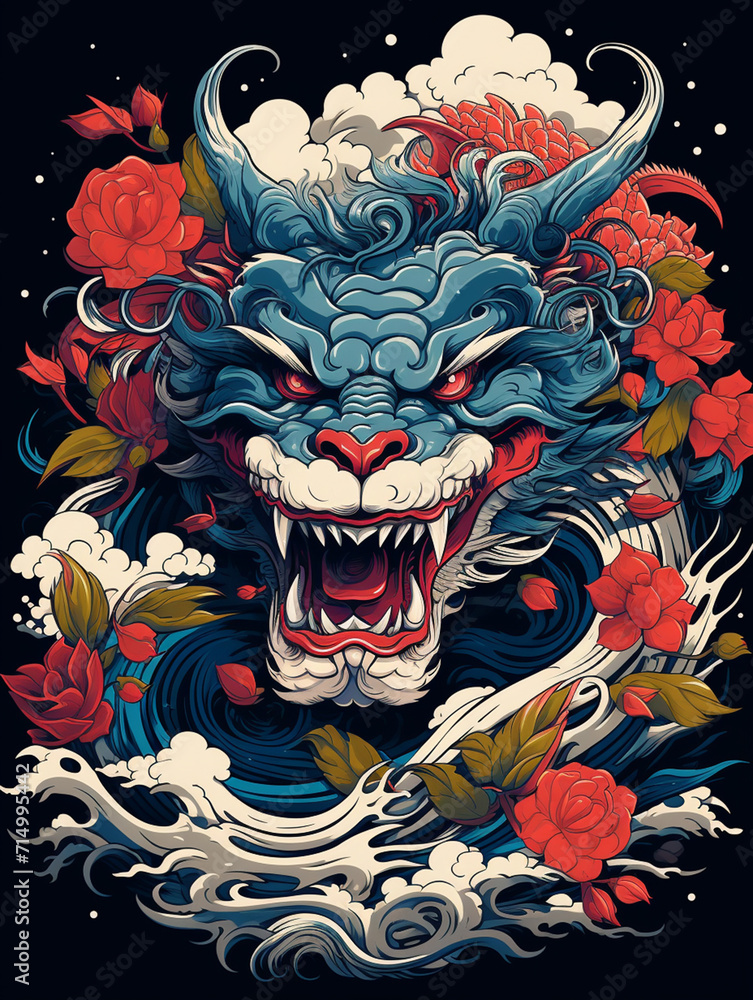 Traditional Japanese Irezumi tattoo design full length, vector t-shirt ...