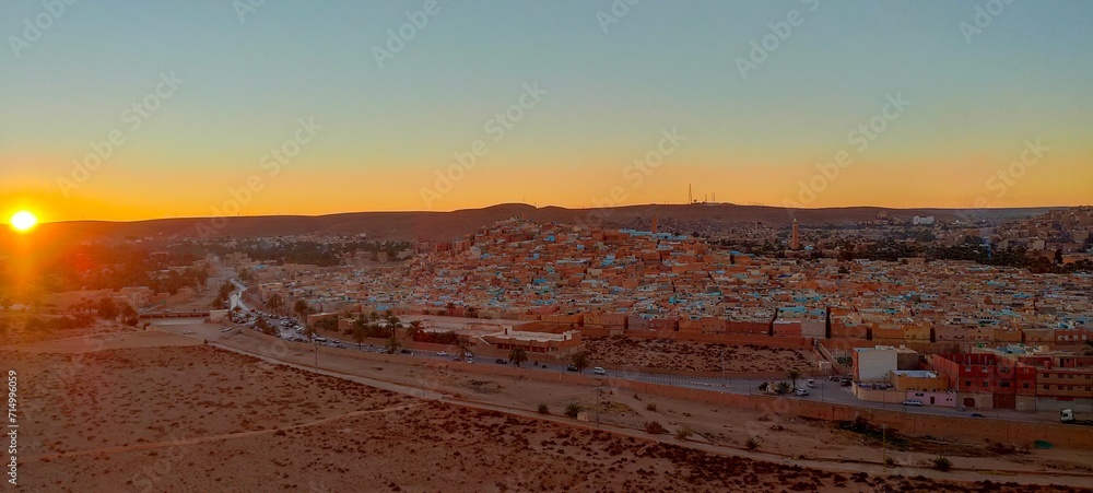 Panoramic view from the highest of the hill on the town of Ghardaia ...