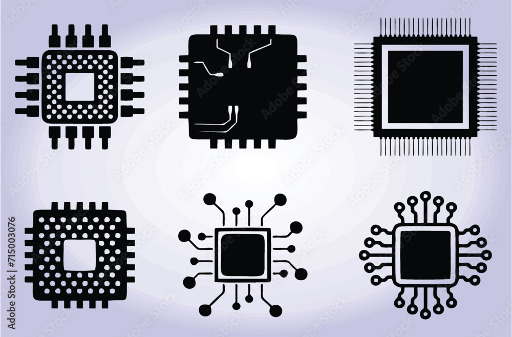 Vecteur Stock Microchip CPU and mother board icons set. Editable vector ...