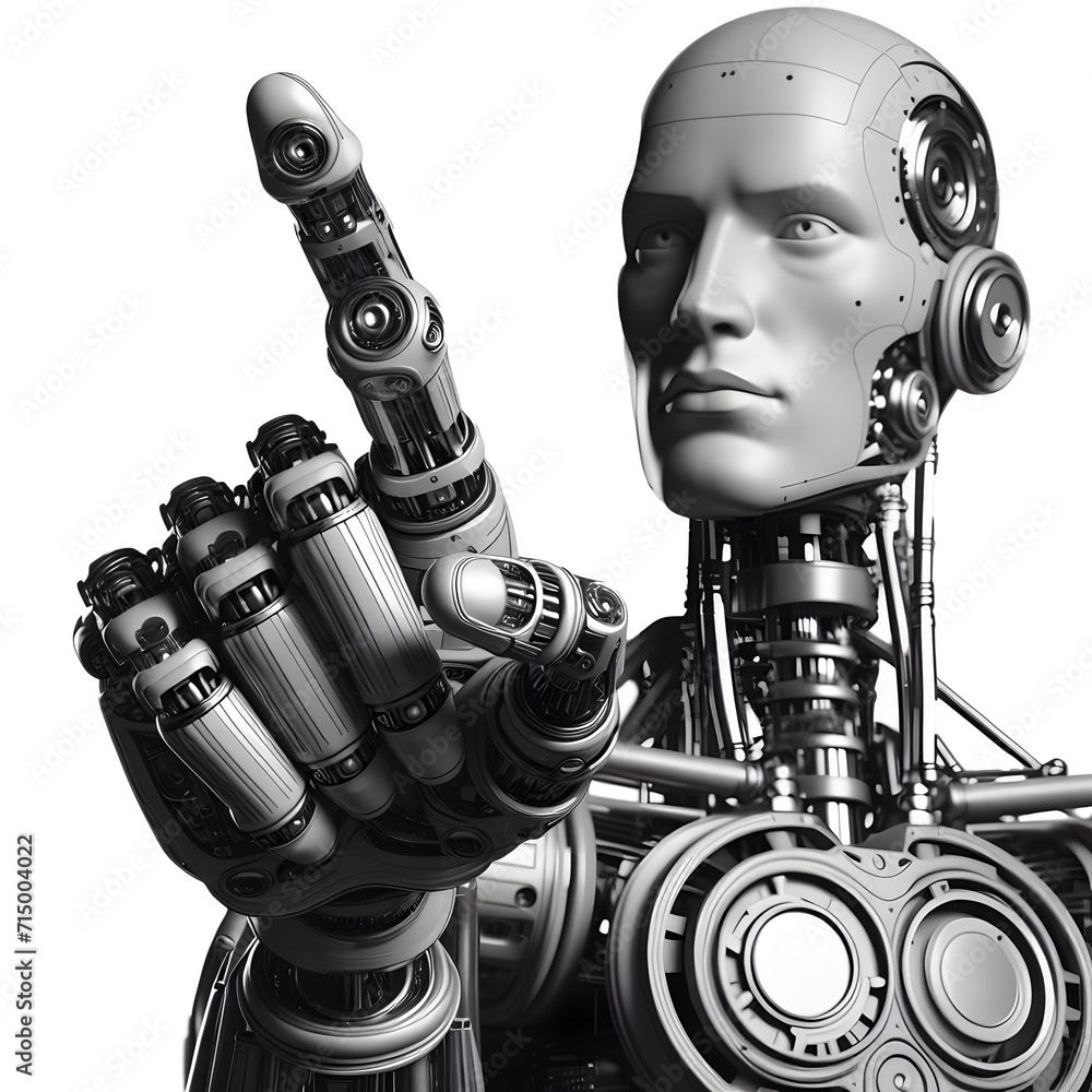 humanoid robot machine cyborg hand pointing touch transparent ...