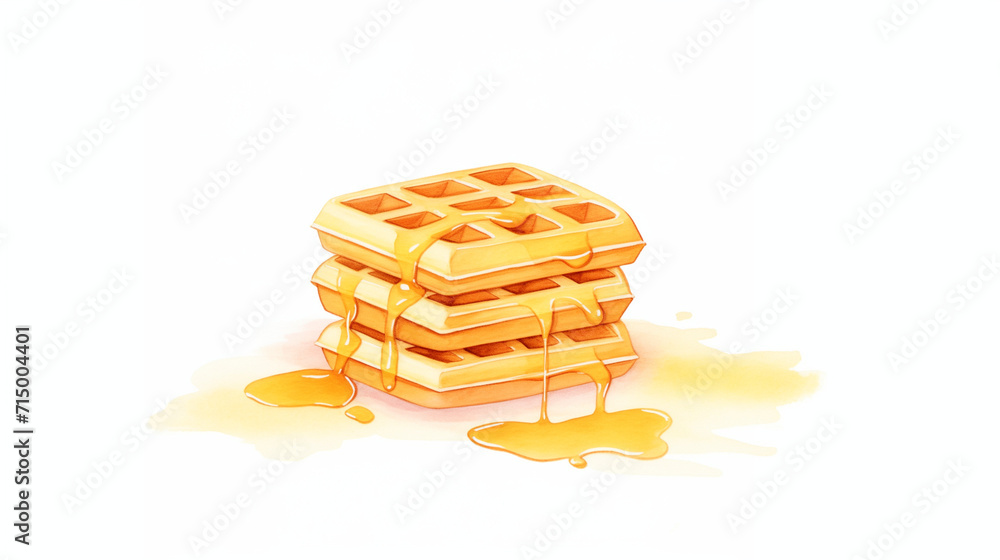 Stacked waffles with fried bread dripping with maple syrup water color ...