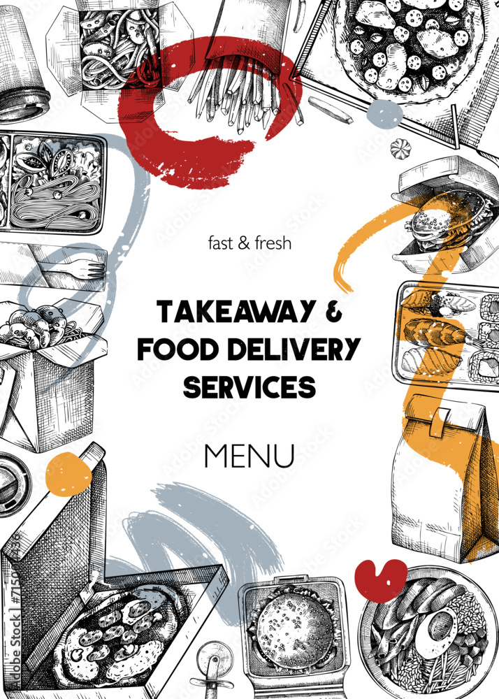 Collage style fast food frame. Hand-drawn vector illustration. Burger ...