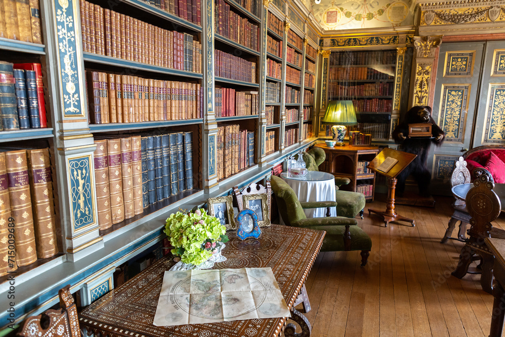 Vintage library and Interior of Warwick Castle - is a medieval castle ...