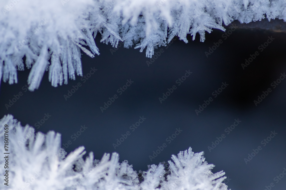 Ice crystals macro in close-up view shows beautiful ice structures of ...