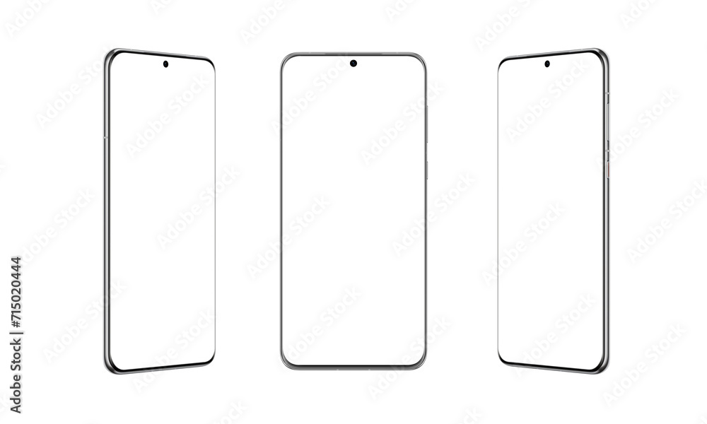 Smartphone with thin, round edges in three positions, transparent ...