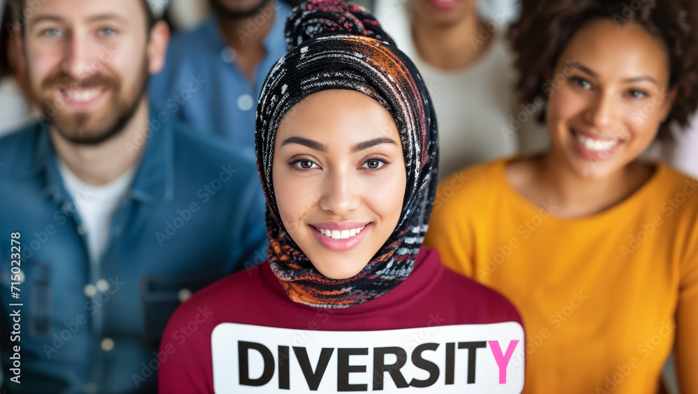 DIVERSITY as text in front of a group of people of different ...