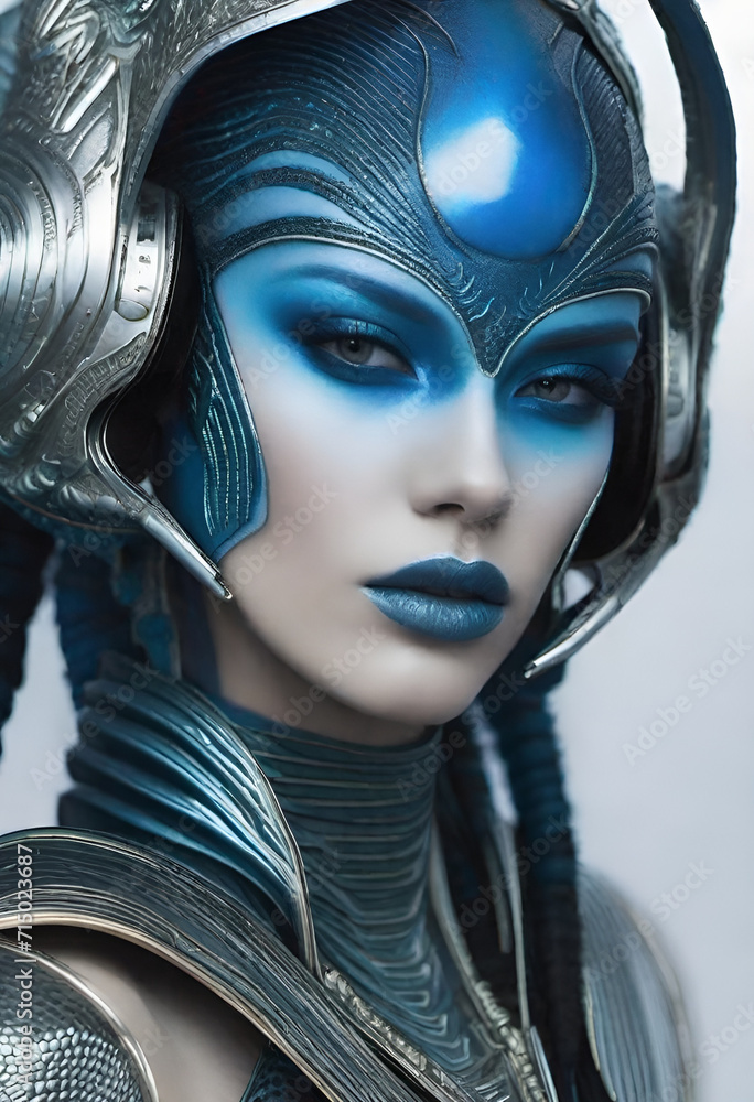 Otherworldly human like beautiful alien female with blue and white skin ...
