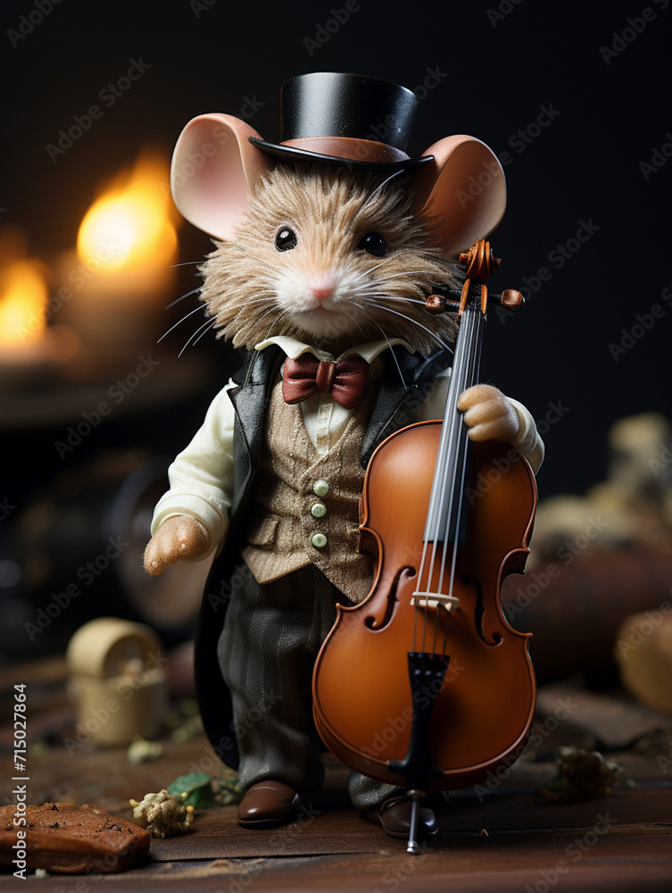 T-shirt design, A charming mouse in a tuxedo, playing the cello with ...