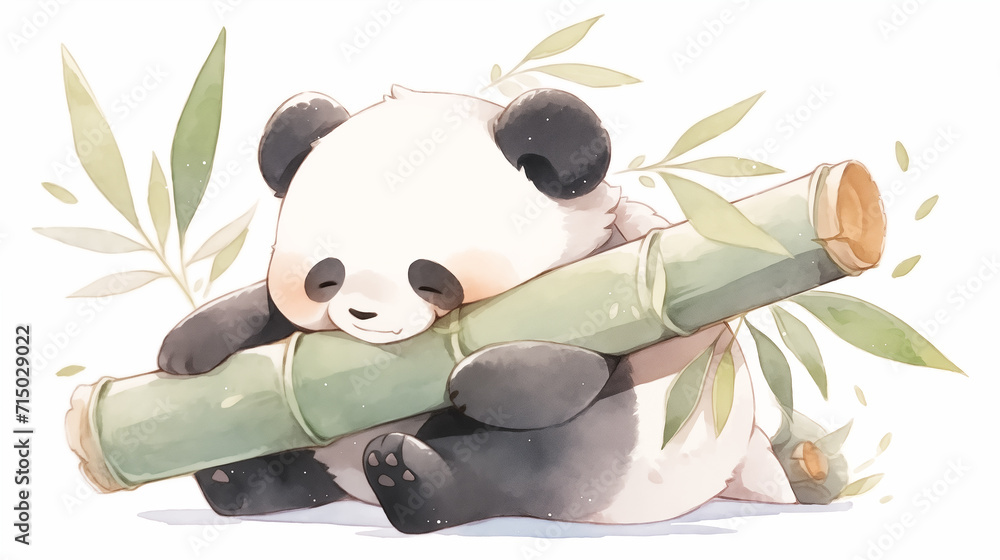 Cartoon Baby Panda Hugging Bamboo Stock Illustration | Adobe Stock