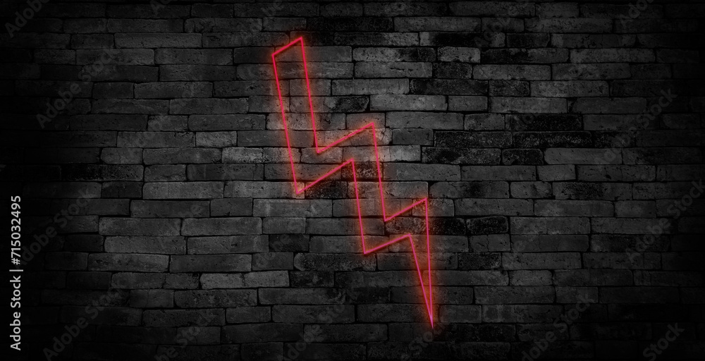 Neon lightning bolt icon. Glowing neon thunder flash sign, electrical ...