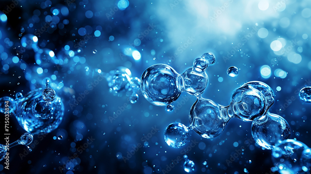Water molecules depicted with a cool, blue tone and light effects ...