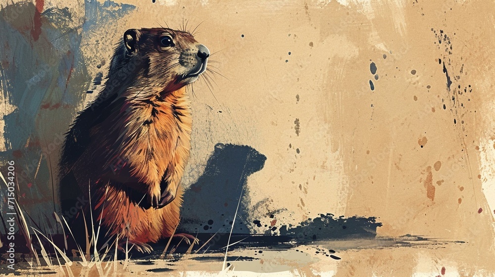 Groundhog Day banner featuring an artistic illustration of a groundhog ...