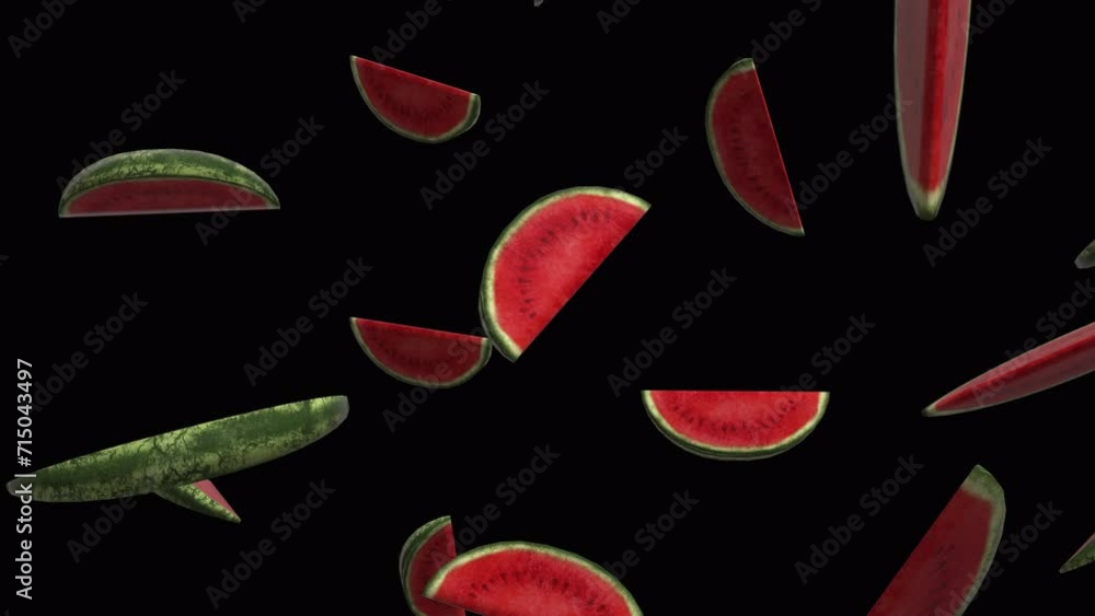 Watermelon slice background. Falling slices of watermelon over alpha ...